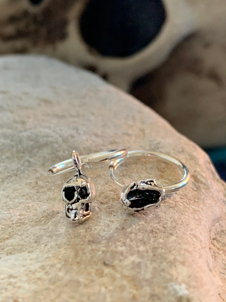 Sterling Silver Small Skull Hoop Earrings Gothic Earrings - Etsy UK