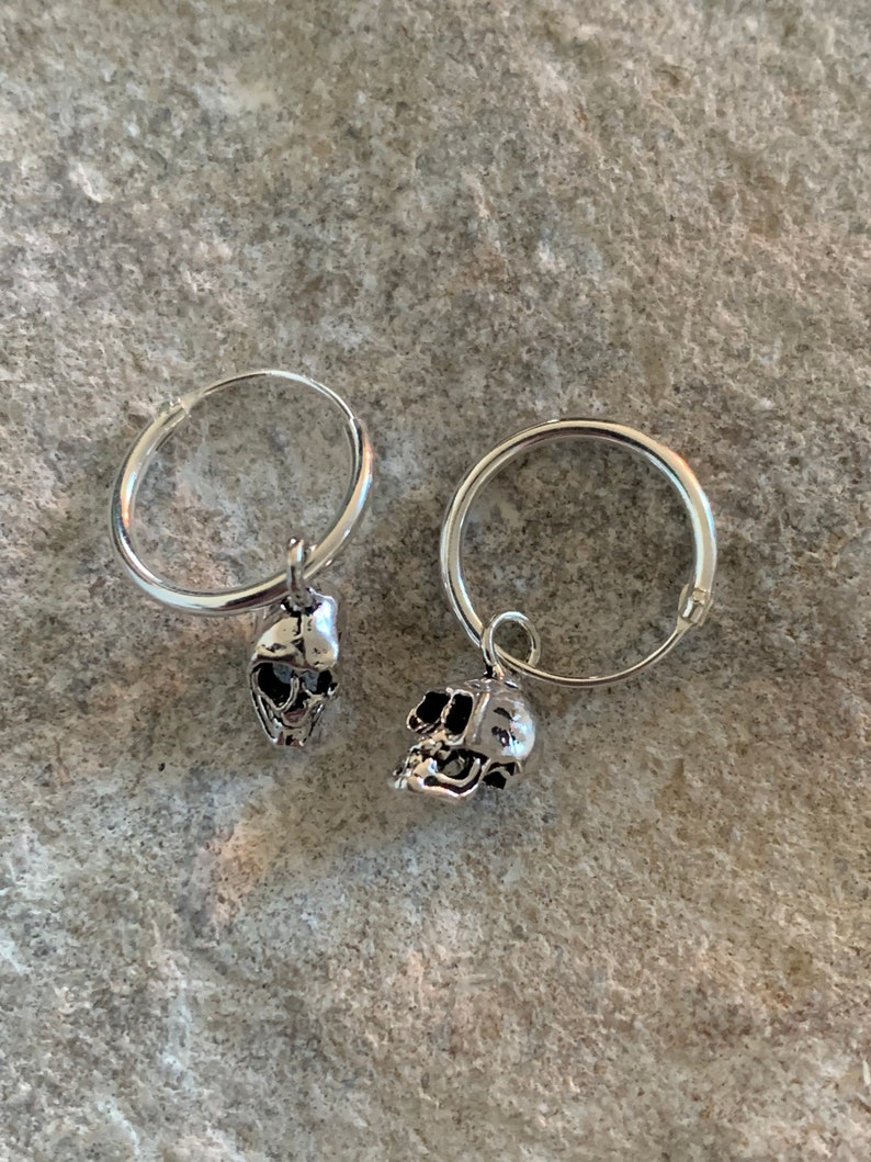 Sterling Silver Small Skull Hoop Earrings Gothic Earrings - Etsy UK