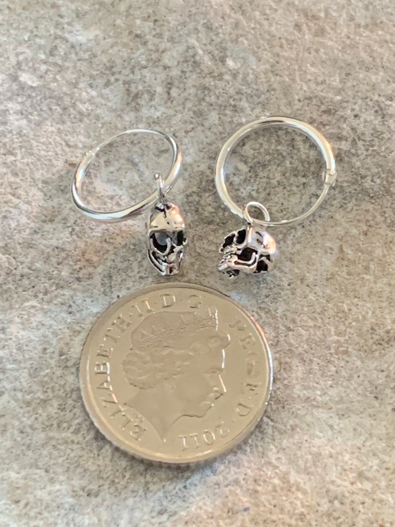 Sterling Silver Small Skull Hoop Earrings Gothic Earrings - Etsy UK