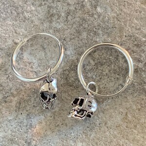 Sterling Silver Small Skull Hoop Earrings, Gothic Earrings, Tiny Skull ...
