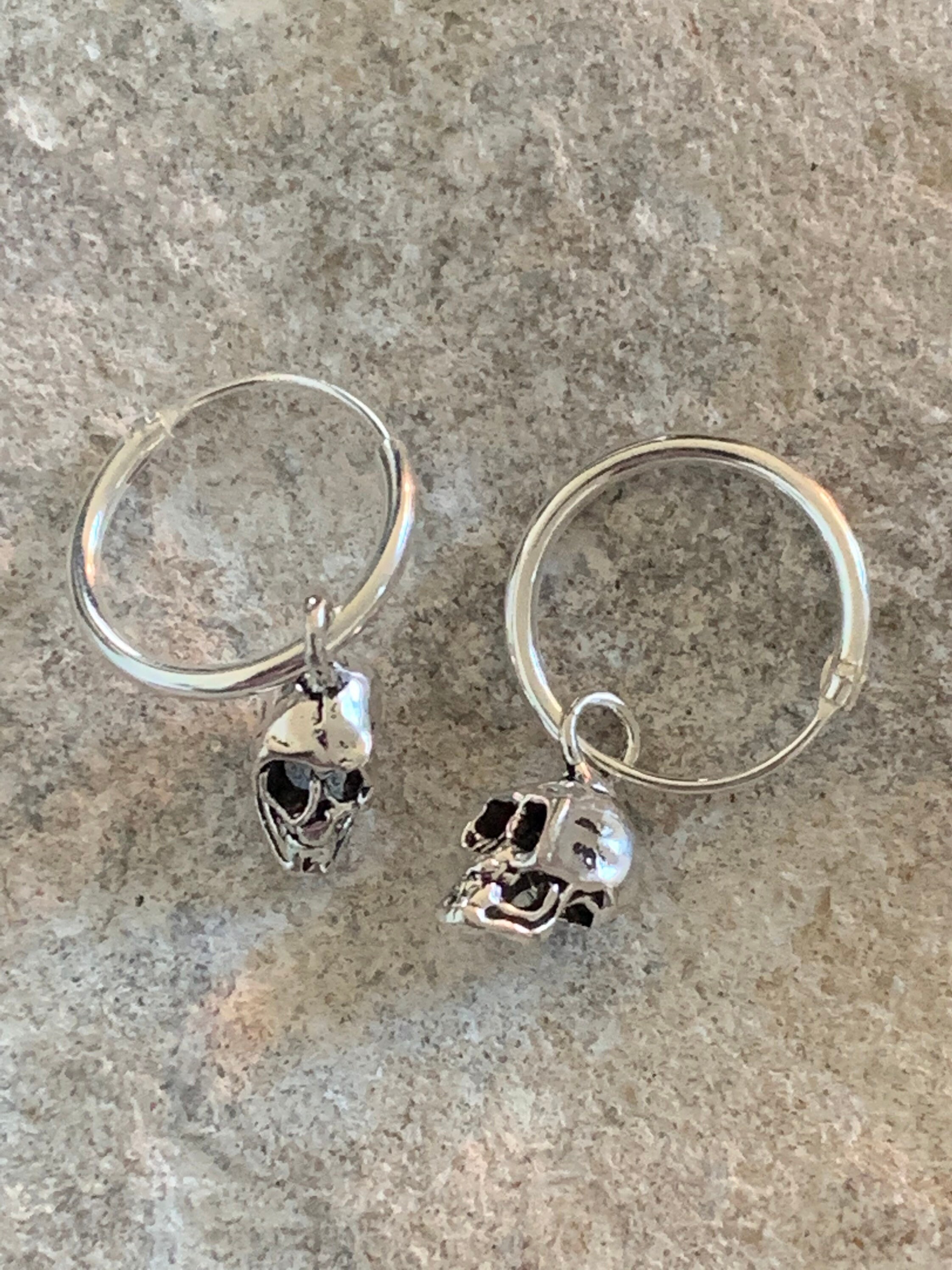 Sterling Silver Small Skull Hoop Earrings Gothic Earrings - Etsy UK