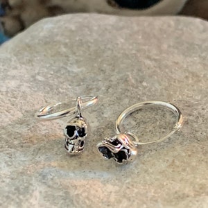 Sterling Silver Small Skull Hoop Earrings, Gothic Earrings, Tiny Skull ...