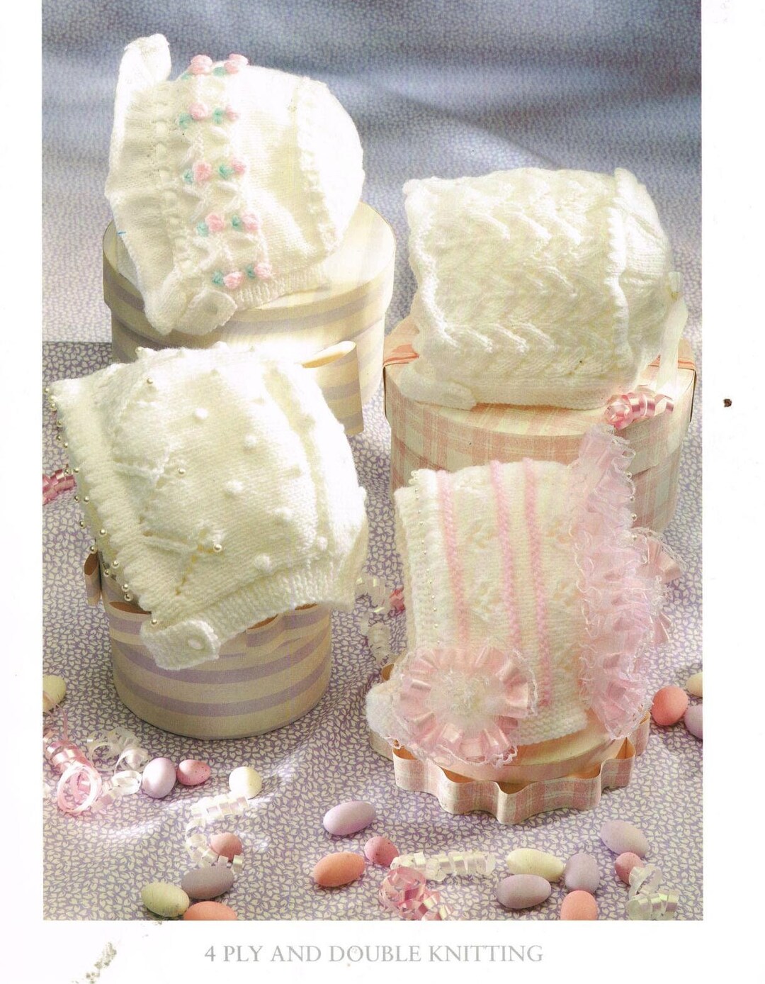 Baby Girls Bonnets / Hats 4 Ply and Double Knit Knitting Pattern Pdf ...