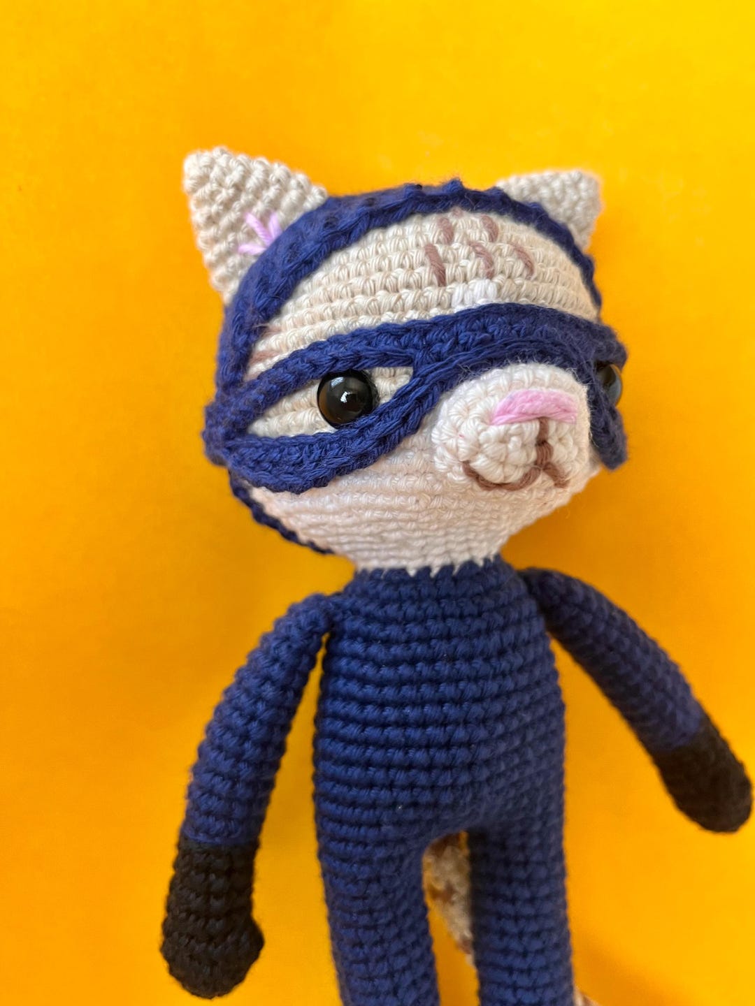 Cat Burglar Doll Plush, Handmade Crochet Navy Kitty Doll. - Etsy