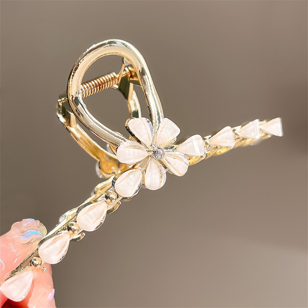 Light Pink Glass Flower Hair Claws Gold Metal Hair Claws - Etsy