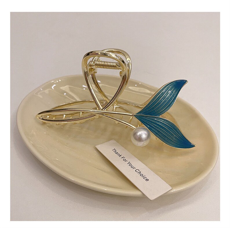 Pearl Blue Fish Tail Hair Claws Simple Gold Hair Claws Cute - Etsy