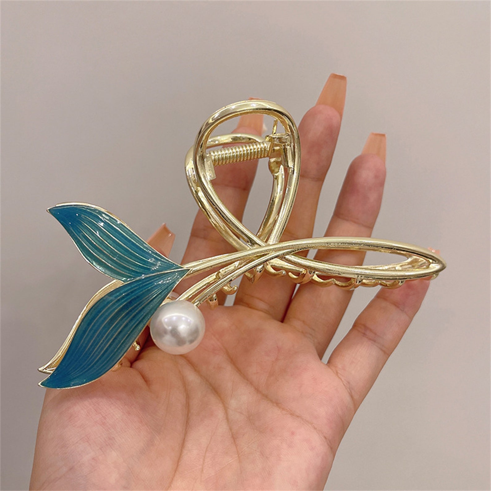 Pearl Blue Fish Tail Hair Claws Simple Gold Hair Claws Cute - Etsy