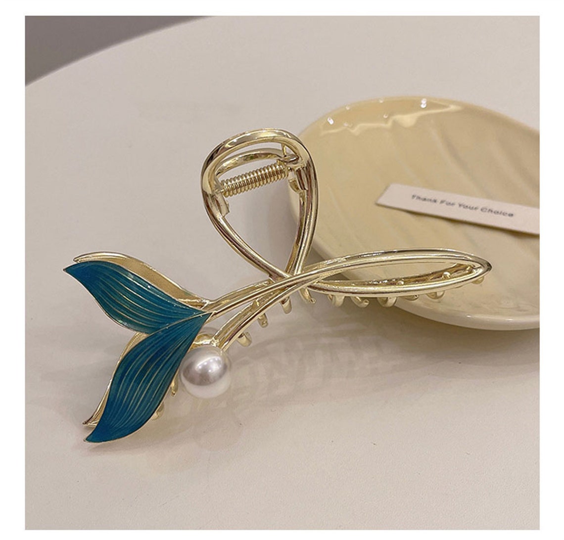 Pearl Blue Fish Tail Hair Claws Simple Gold Hair Claws Cute - Etsy
