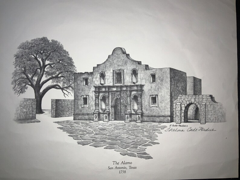 The Alamo Print: San Antonio Texas History, Jim Bowie, 1758 Signed Art ...