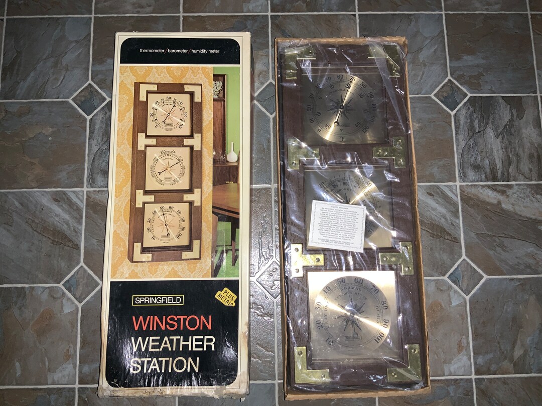 New Springfield Winston Weather Station Vintage in Box Brass Wood ...