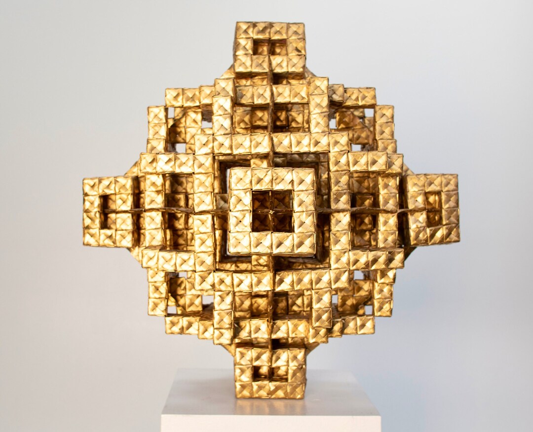 ORIGAMI No Adhesive 32,000 Fold Golden Cube Expansion Sculpture ...