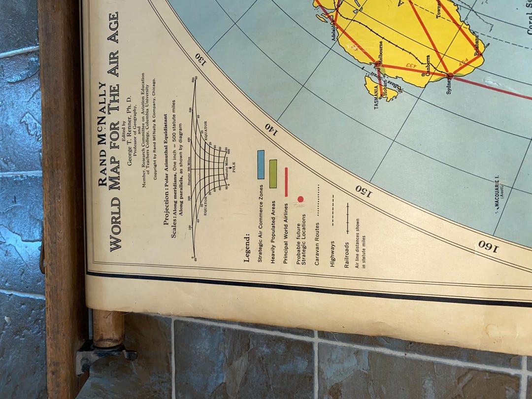 World Map for Air Age Rand Mcnally World Circa 1940 Rare XL Wood Frame ...