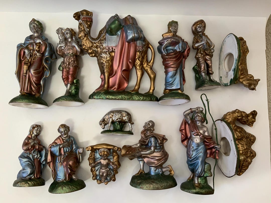 Atlantic Mold Ceramic Nativity Set Mcm Vintage Hand Painted Baby Jesus ...