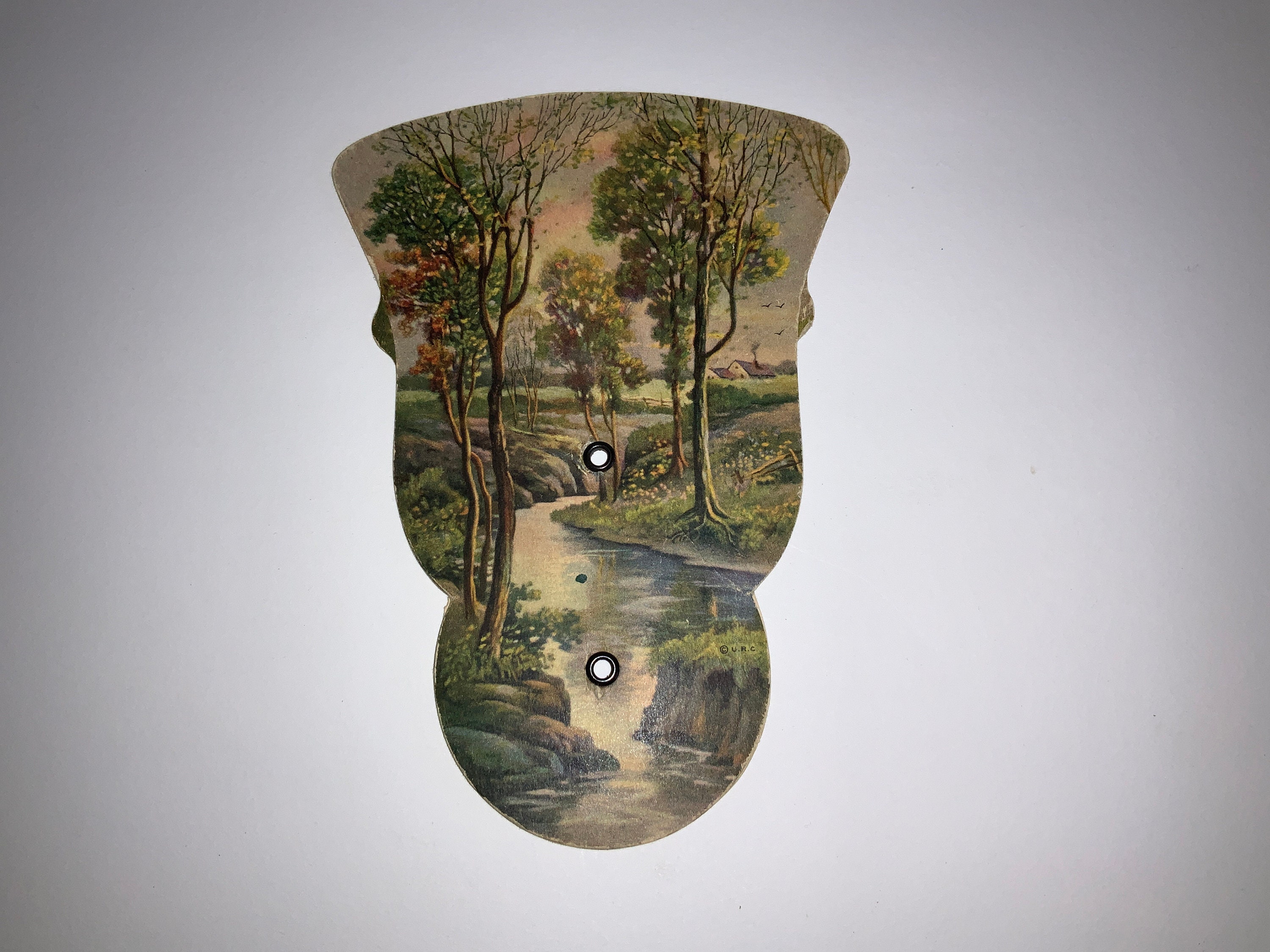 Antique Folding Fan Nature River Scene Walt Lewis Grocery Advertising ...