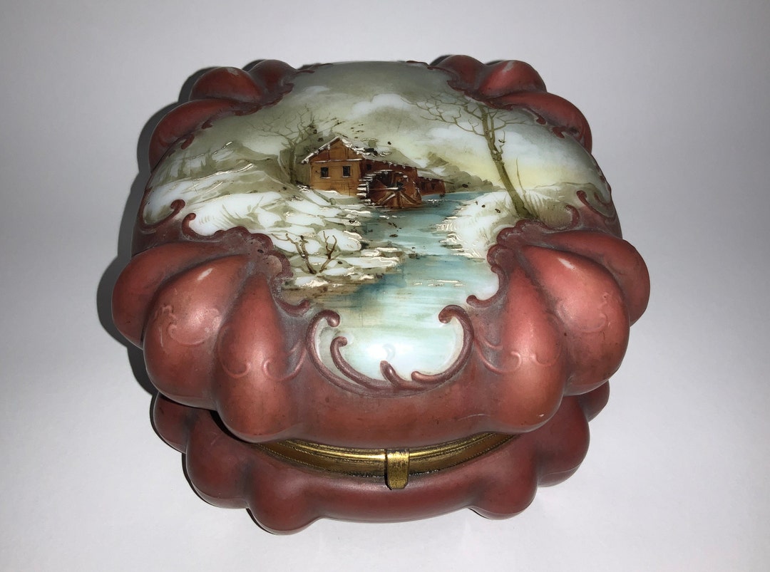 XL 8.5” HM Rio Co Philadelphia Decorative Art Glass Antique Jewelry Box ...