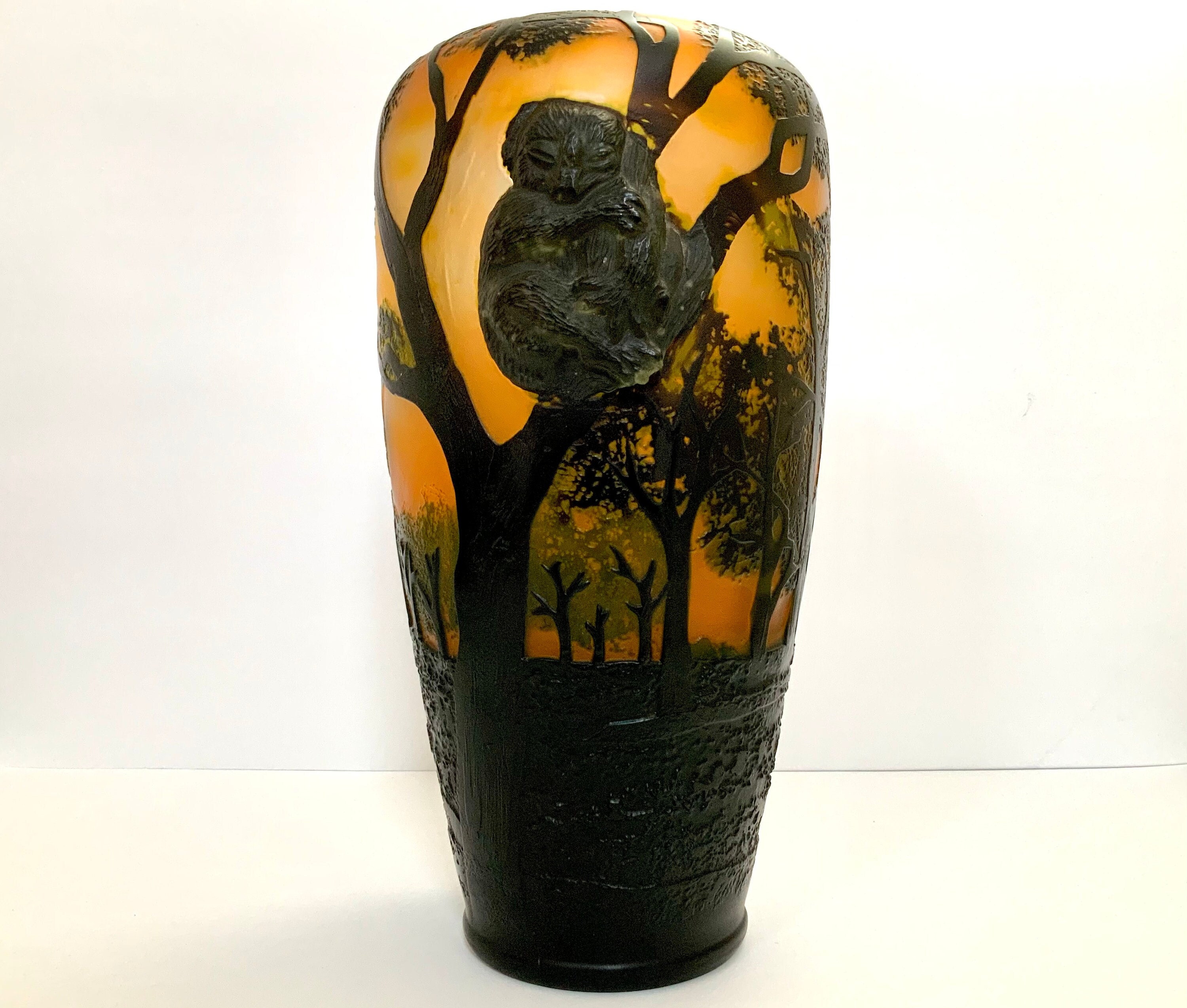 13” Emile Galle Cameo Art Nouveau Glass Vase Multi Colored Landscape ...
