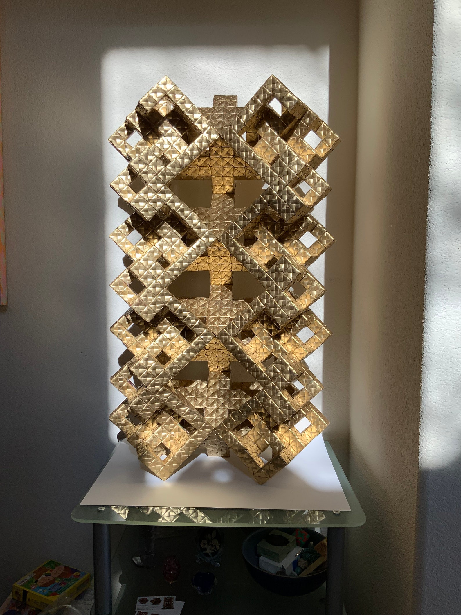 90,000 Fold Monumental Origami Paper Tower Freestanding Geometry Gold ...