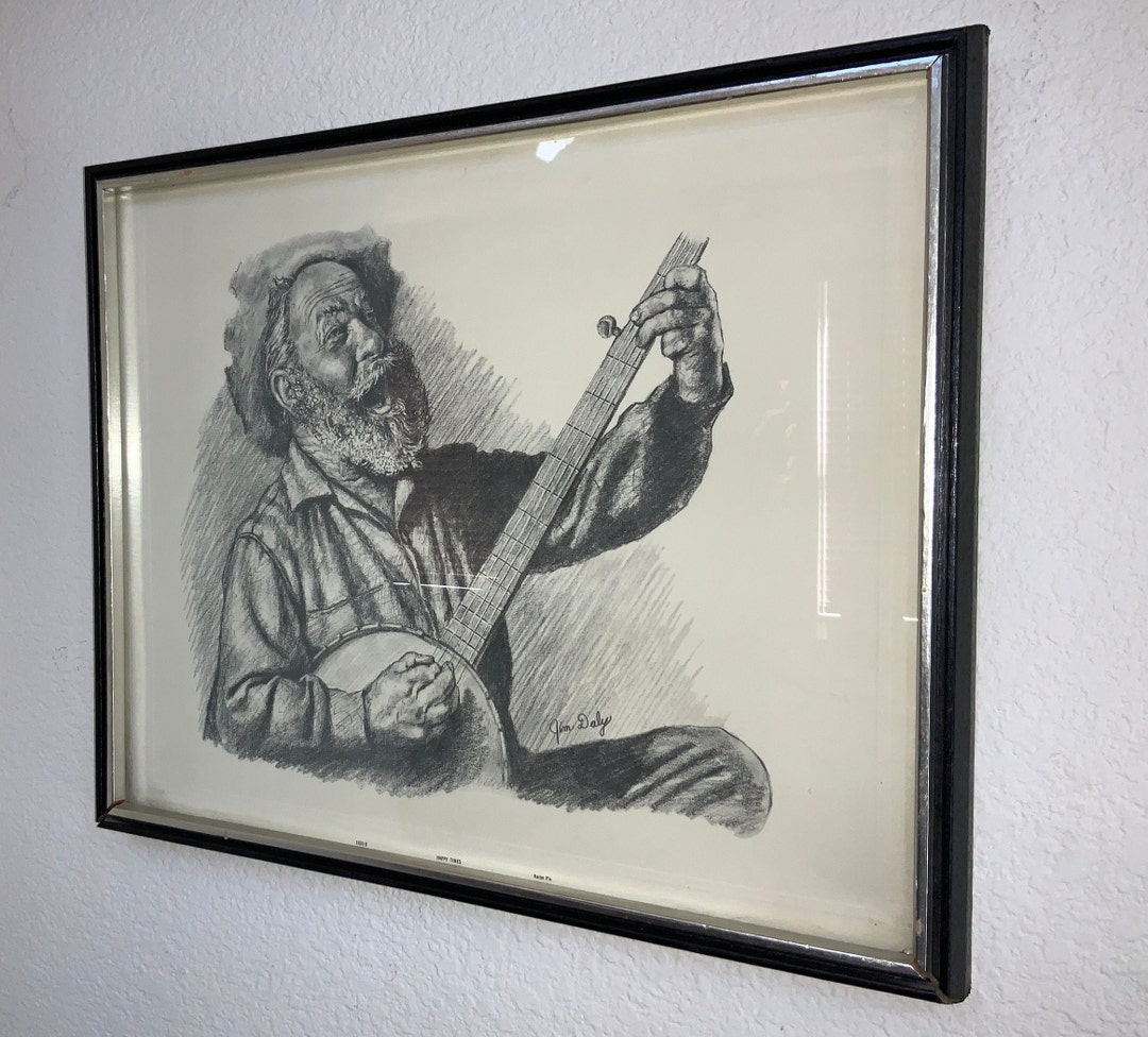Jim Daly Signed Artwork Drawing Print Framed Wall Art Home Decor Banjo ...