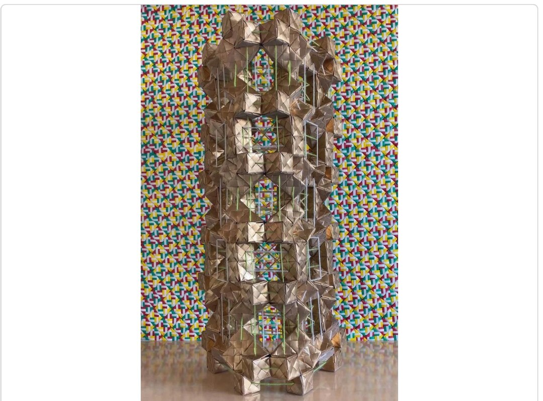 ORIGAMI GOLD String Textile Geometric Design Art Sculpture Math Science ...