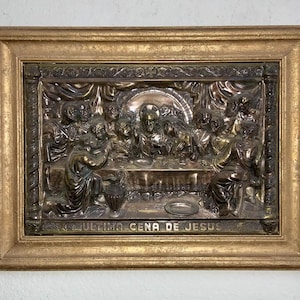Antique Ultima Cena De Jesus the Last Supper 3 Dimensional Relief Metal ...