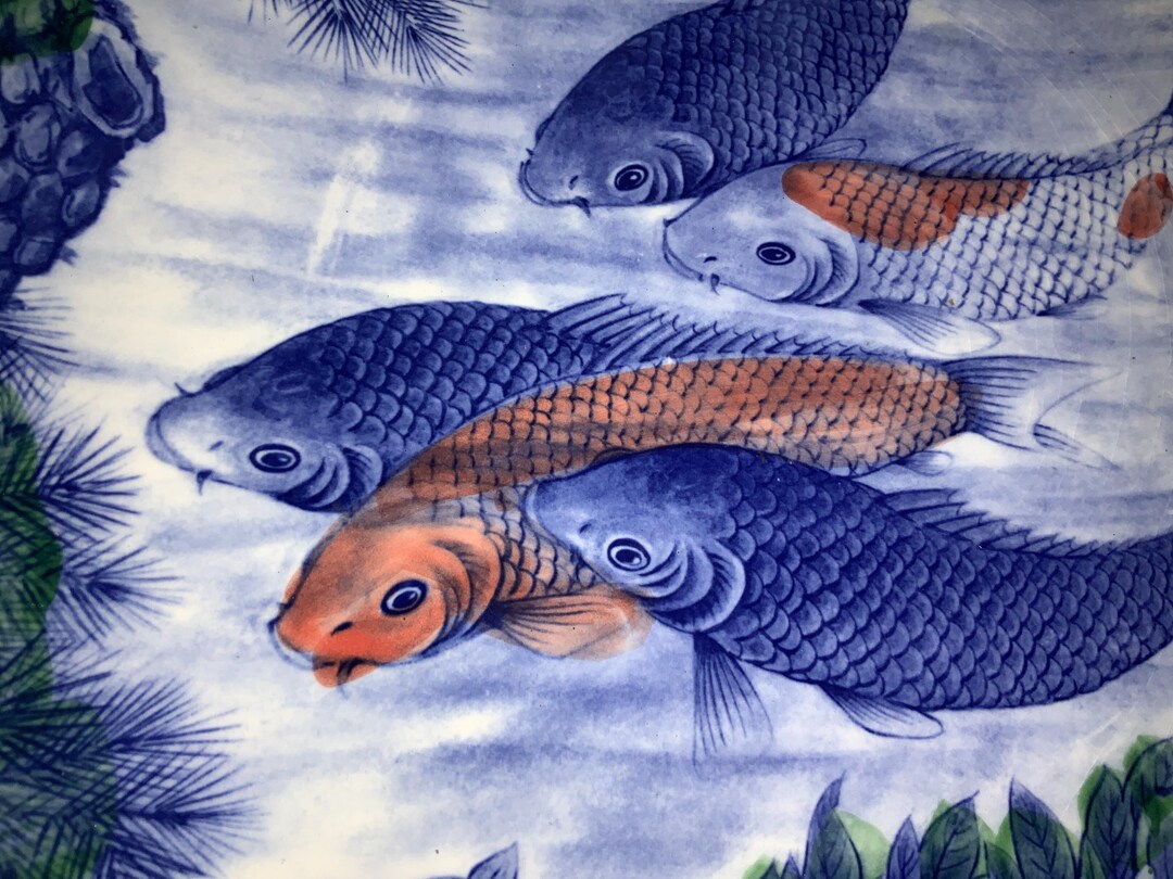 17 Platter Hand Decorated Coy Fish Serving Platter Plate Decorative ...