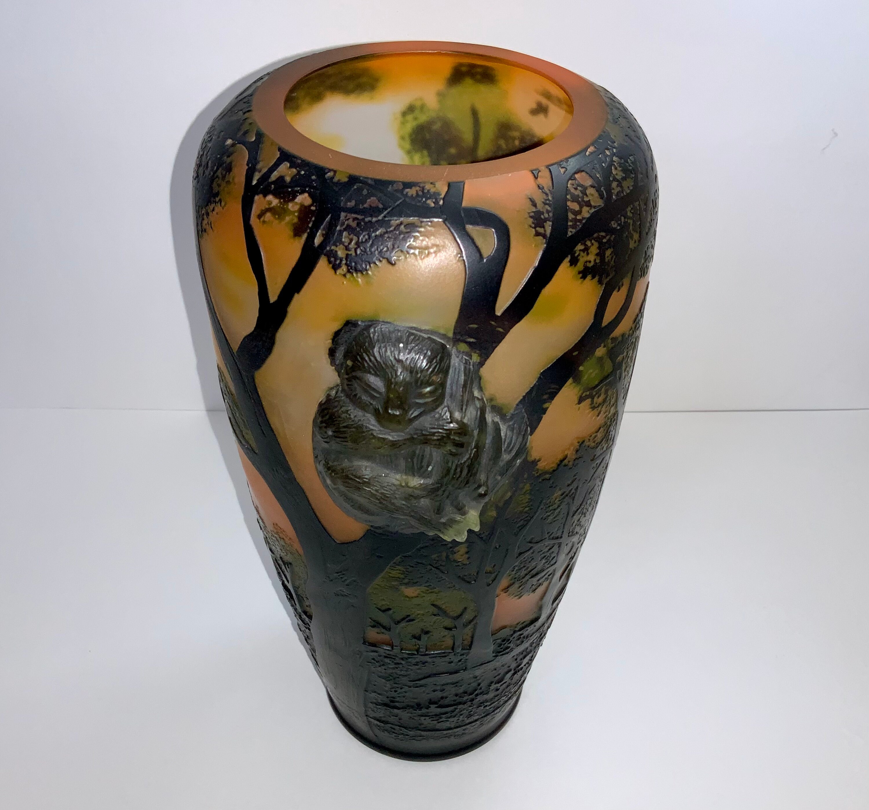 13” Emile Galle Cameo Art Nouveau Glass Vase Multi Colored Landscape ...