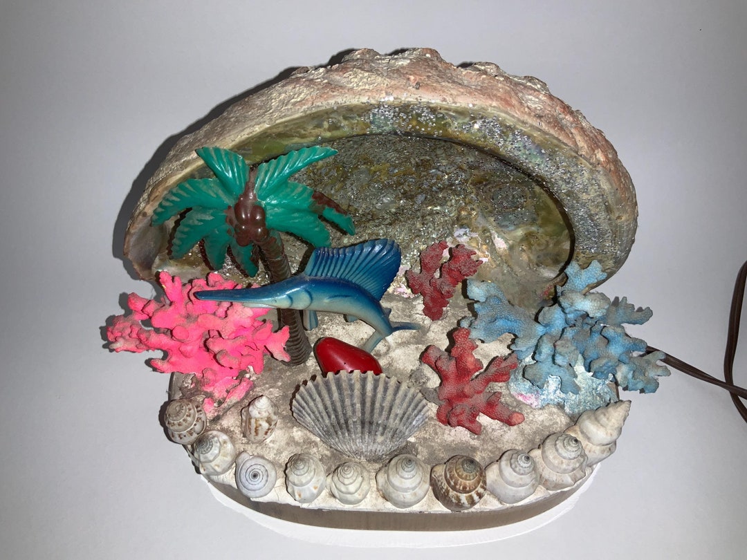 Vintage Abalone Shell Lamp: Seashell Marlin Fish Tiki Decor - Etsy