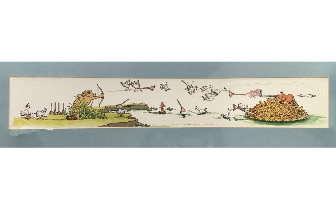 Robert Marble Signed Sealed 38” Animal Cartoon Hunting Scene Bears ...