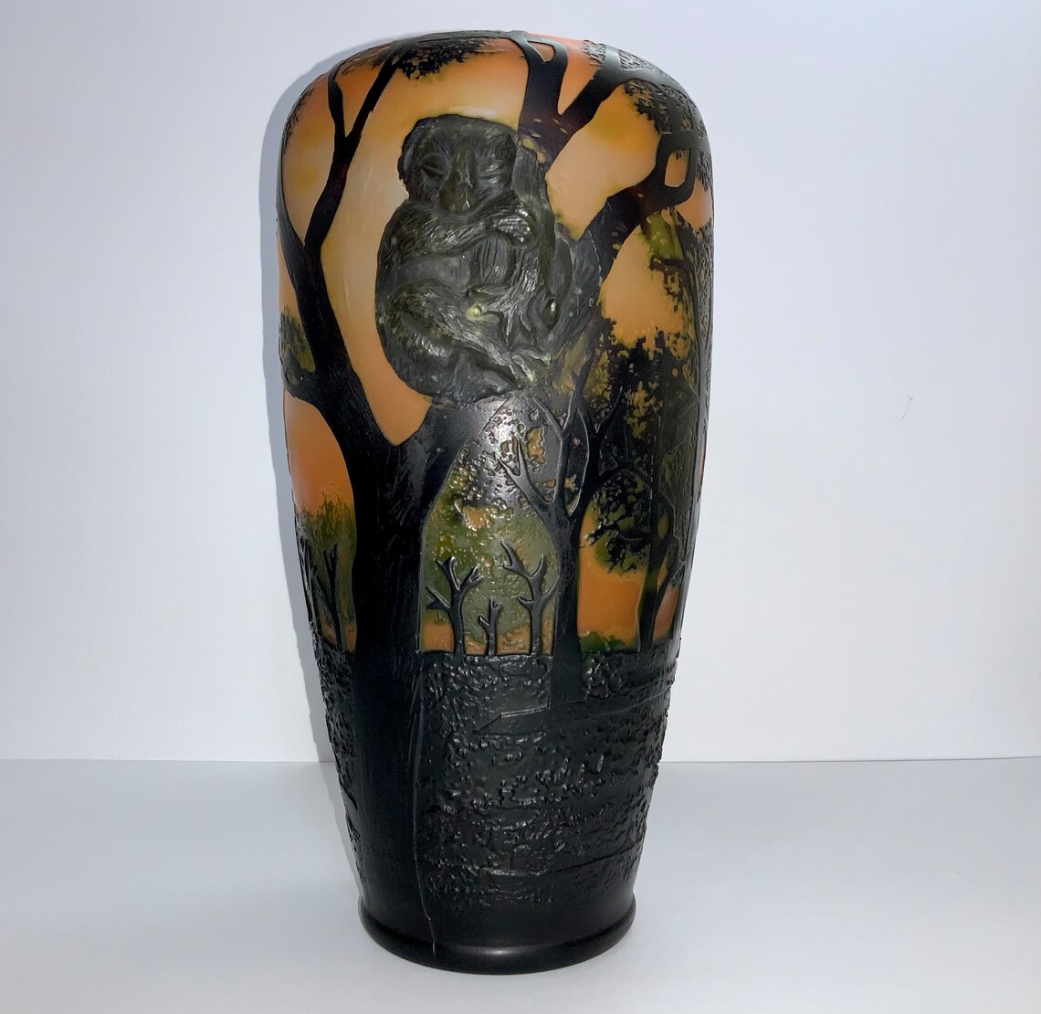 13” Emile Galle Cameo Art Nouveau Glass Vase Multi Colored Landscape ...