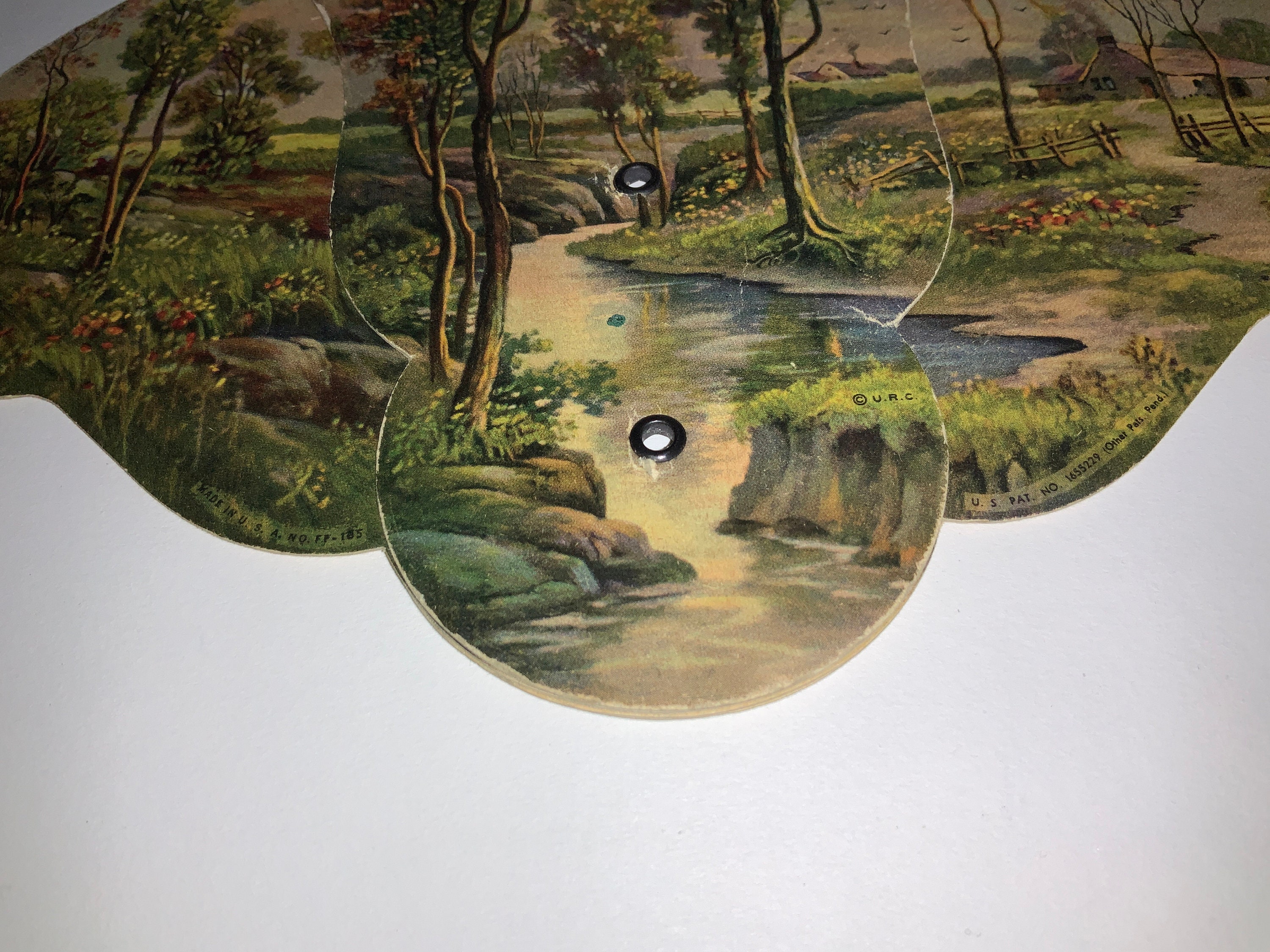 Antique Folding Fan Nature River Scene Walt Lewis Grocery Advertising ...