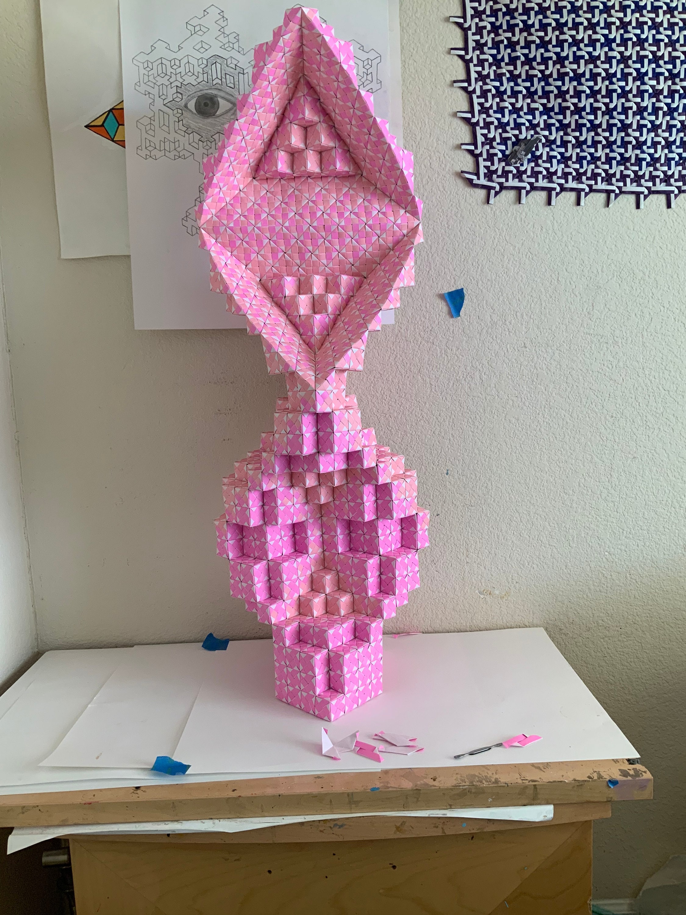 Origami Pinwheel Pyramid Cube Sculpture: Twisted Paper Engineering Art ...