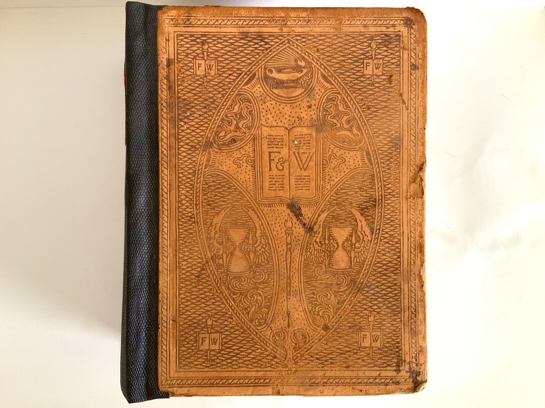 1800s XL Tooled Leather Full Cover Artwork Funk Wagnells Standard ...