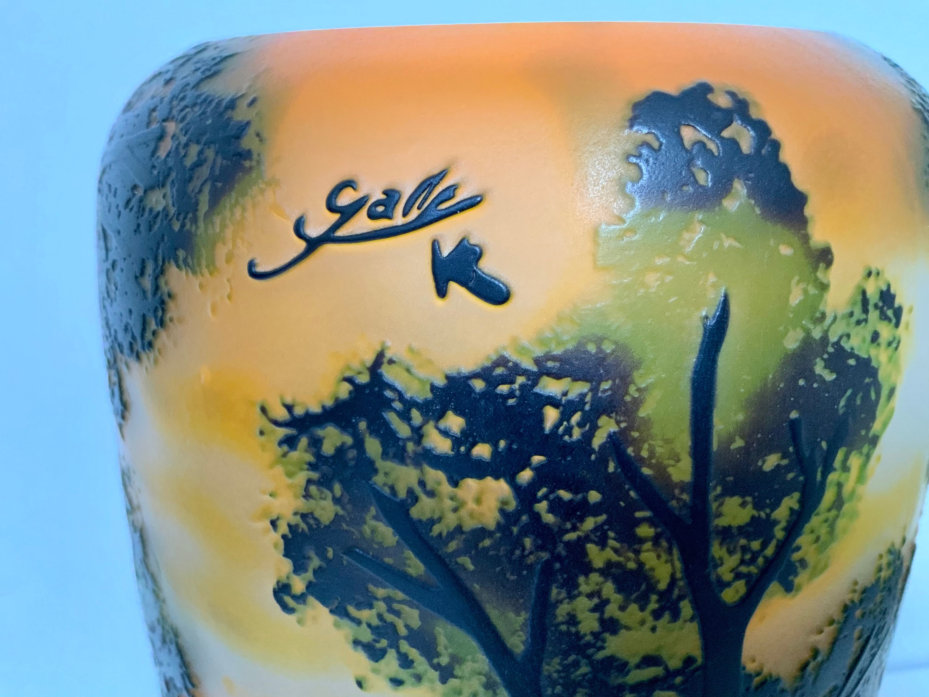 13” Emile Galle Cameo Art Nouveau Glass Vase Multi Colored Landscape ...
