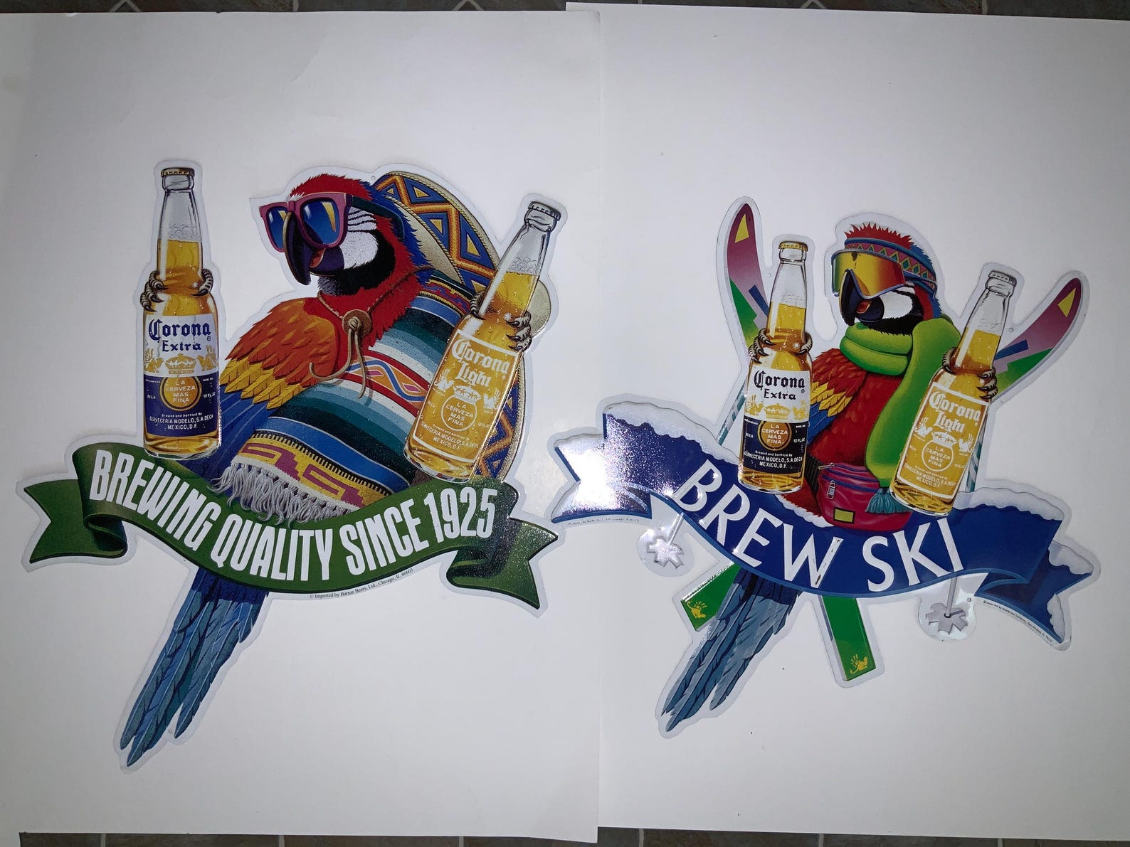 CORONA Metal Sign Beer Advertising Skiing Parrot BREW SKI Embossed ...