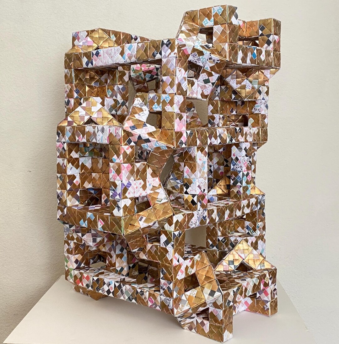 GOLD FOLD ORIGAMI 40,000 Folds Monumental Paper Tower Freestanding ...