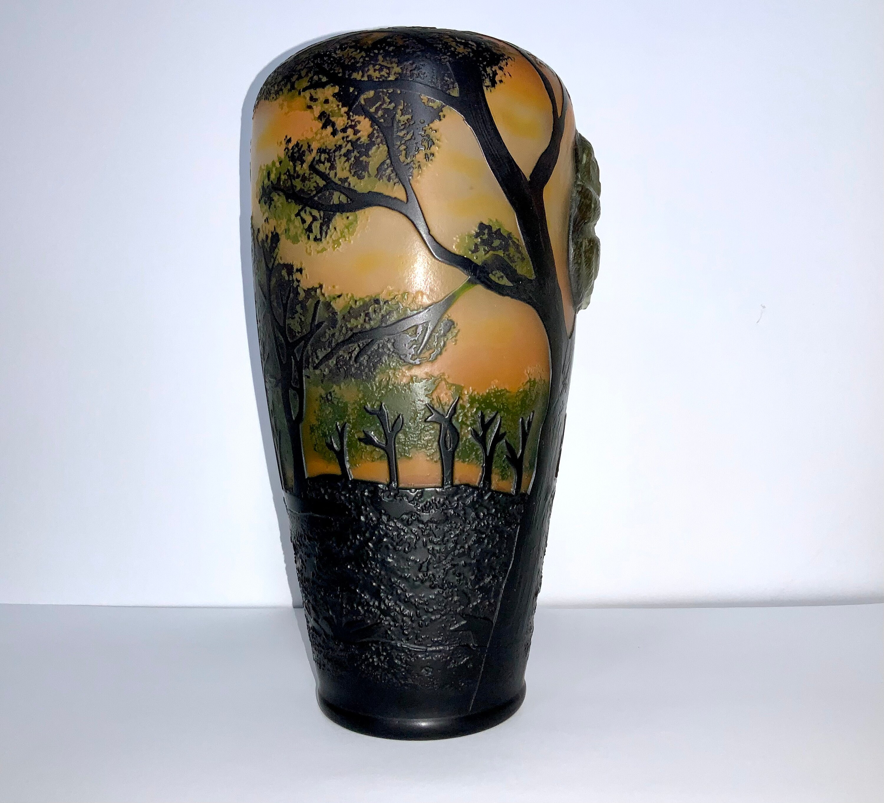 13” Emile Galle Cameo Art Nouveau Glass Vase Multi Colored Landscape ...