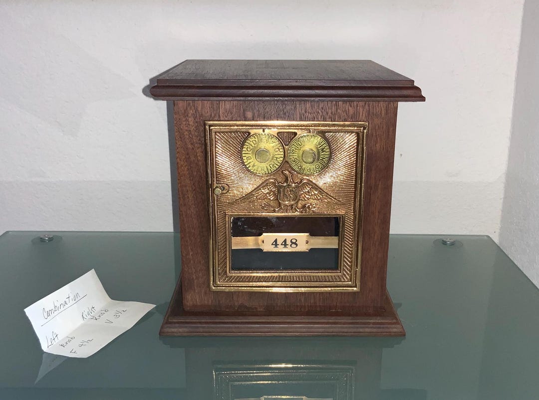 Safe Coin Bank USPS Postal Service Vintage Wood Metal Dial Combination ...