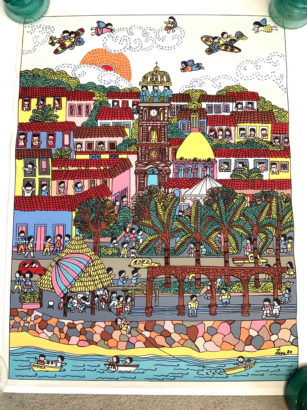 Manuel Lepe Lithograph Print Children Playing Beach Scene Puerto ...