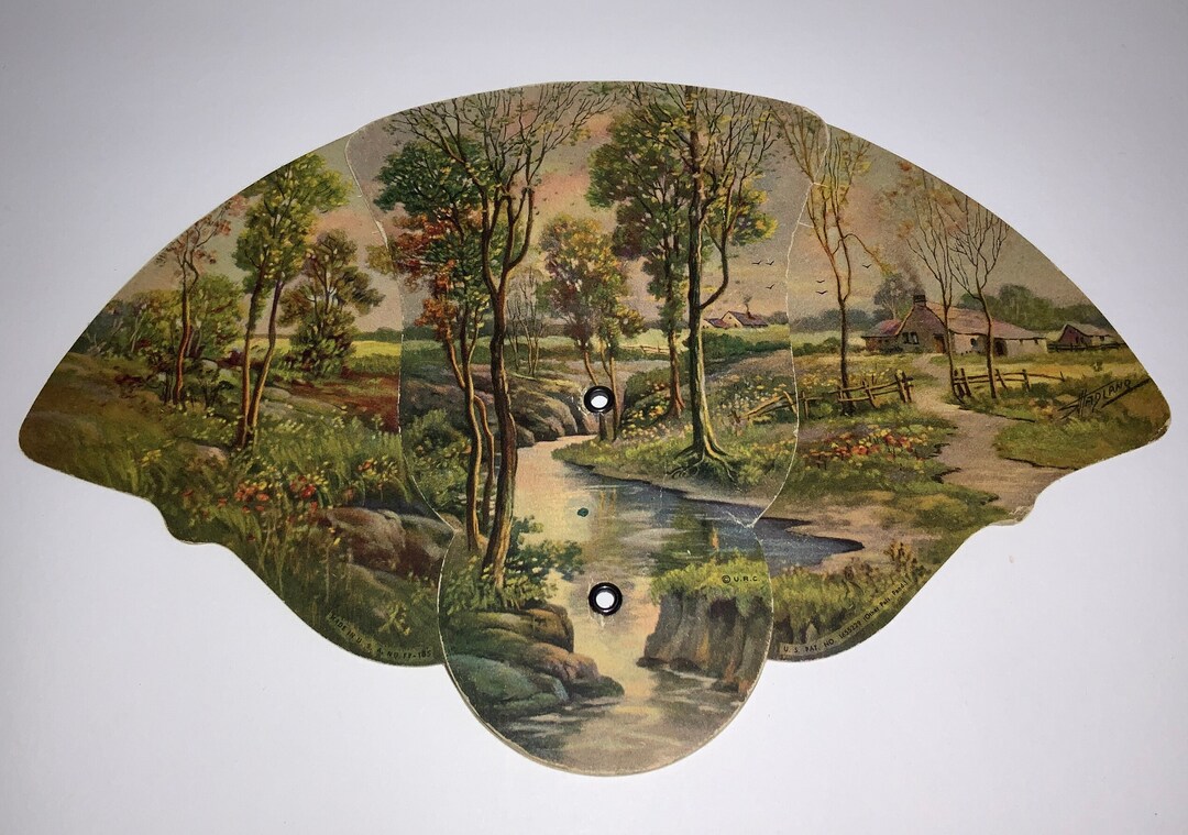 Antique Folding Fan Nature River Scene Walt Lewis Grocery Advertising ...