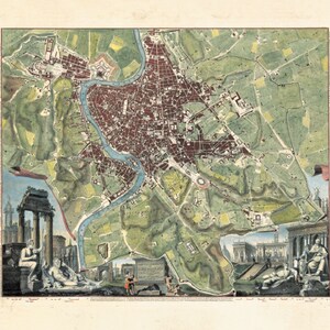 Antique Map of Rome | Roman Cartography | Topographic Plan of Rome 1841 ...