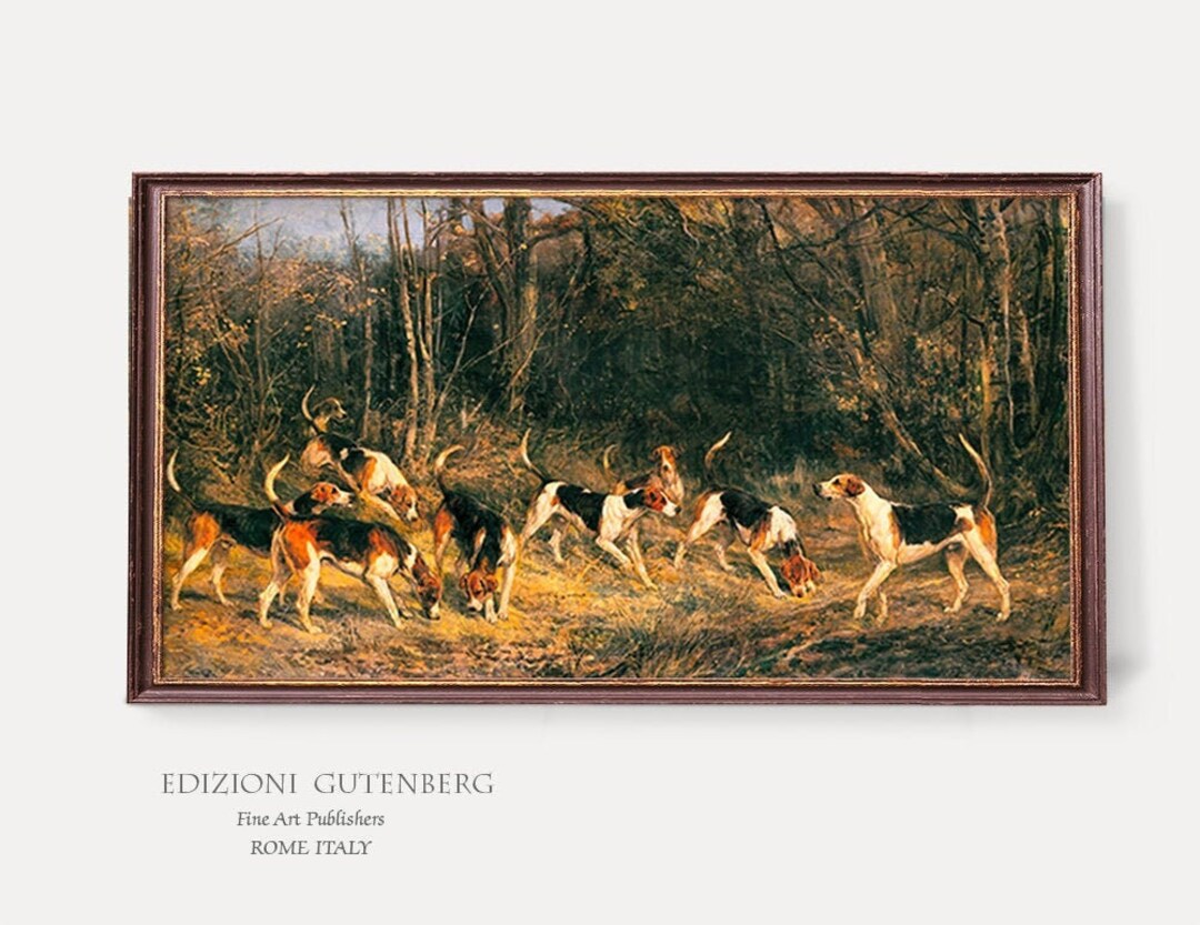 Antique Hunting Dogs Art Prints | Pair of English Hounds Illustrations ...