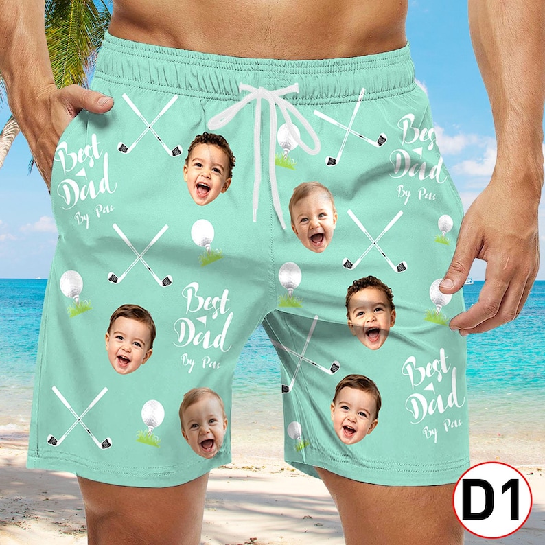 Custom Tropical Sports Theme Swim Trunks With Face, Personalized Team ...