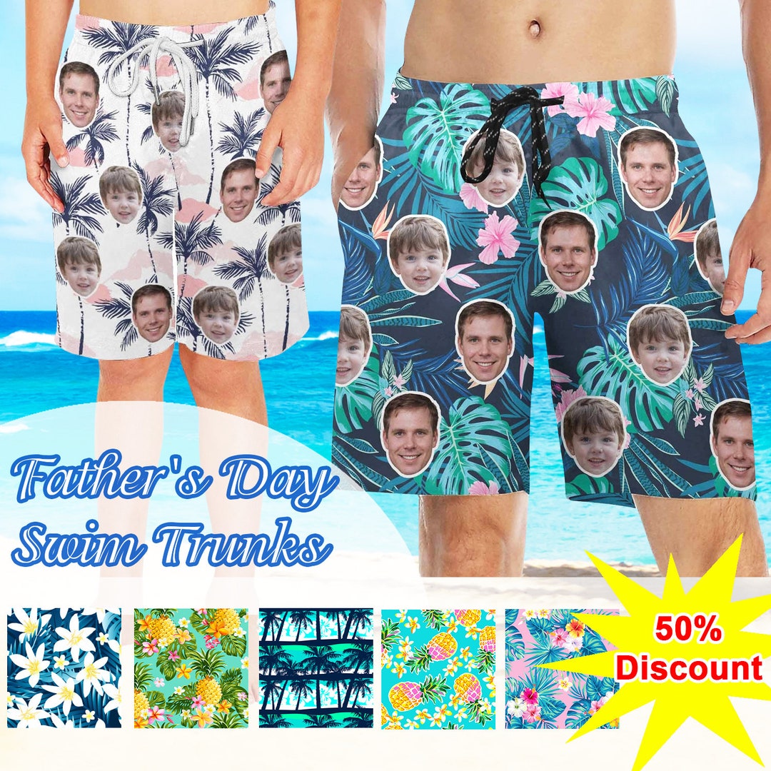 Personalized Face Hawaiian Swim Trunks for Man , Custom Beach Shorts ...