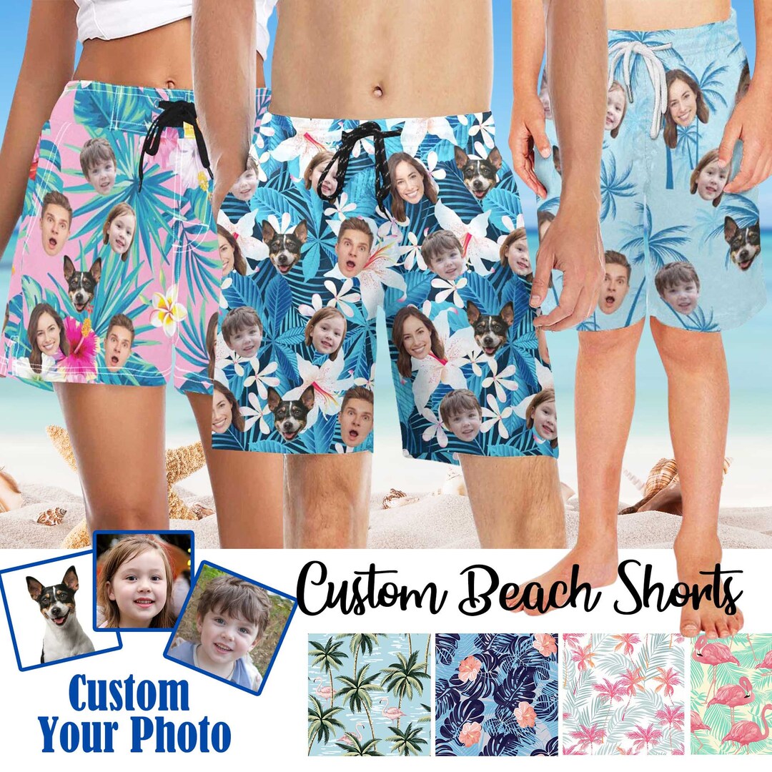 Customized Face Hawaiian Swim Trunks Man Woman, Custom Beach Shorts ...