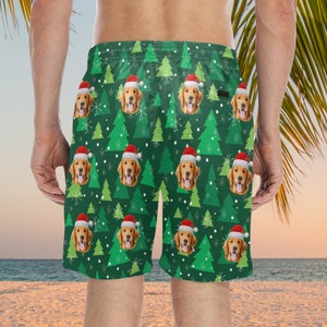 Custom Swim Trunks Men Face, Personalized Christmas Trunks With Gog ...