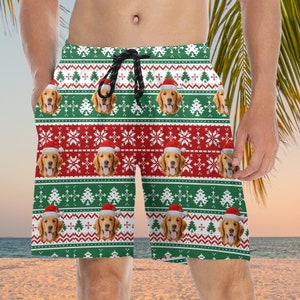 Custom Swim Trunks Men Face, Personalized Christmas Trunks With Gog ...