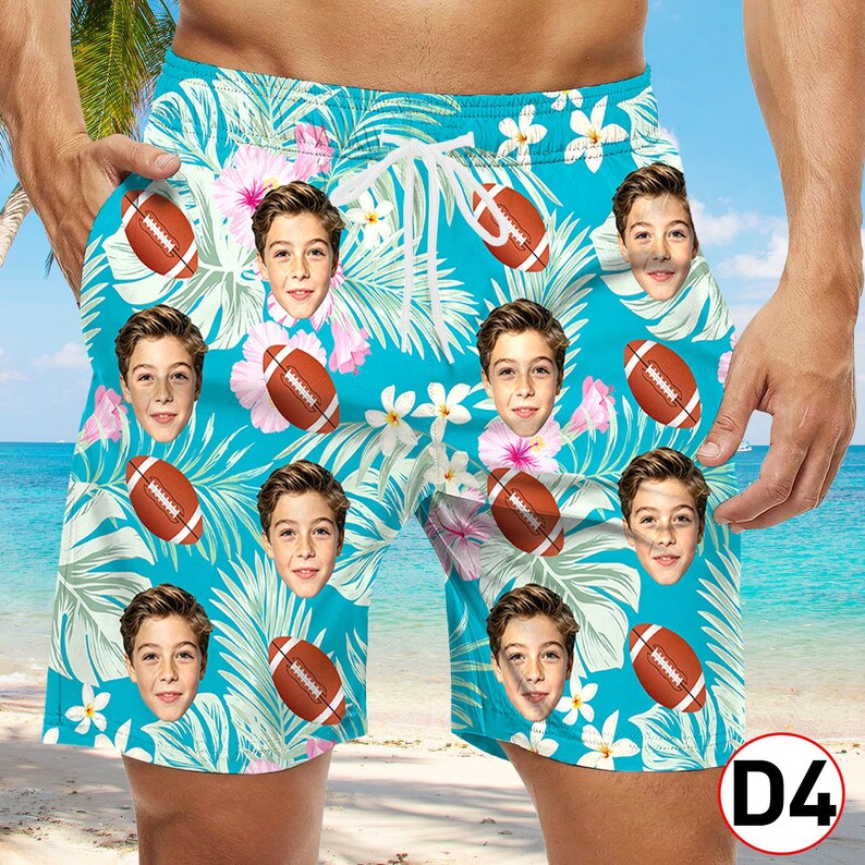 Custom Tropical Sports Theme Swim Trunks With Face, Personalized Team ...