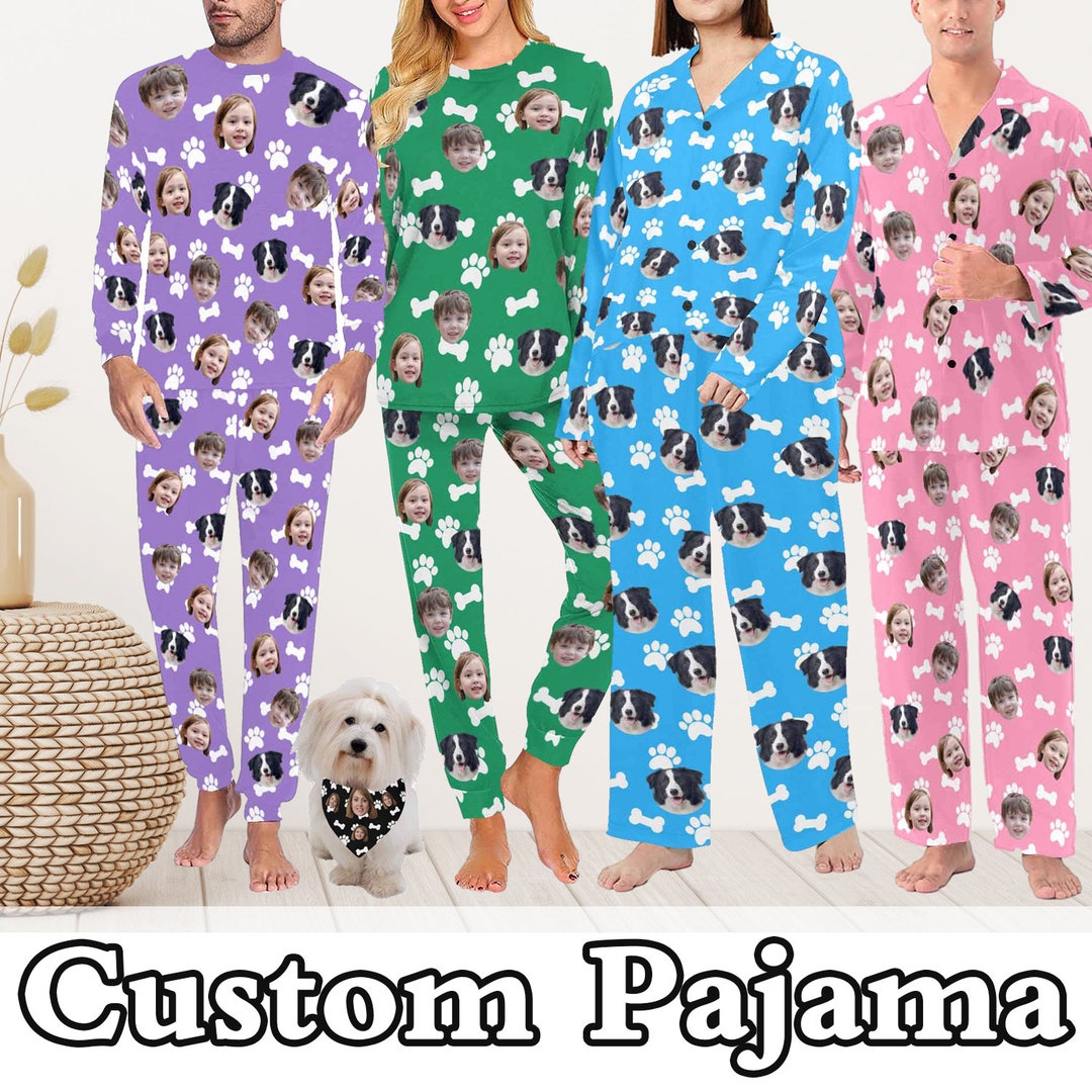 Custom Pajama Pants for Women Men, Custom Women Long Sleeve Pajama Set ...
