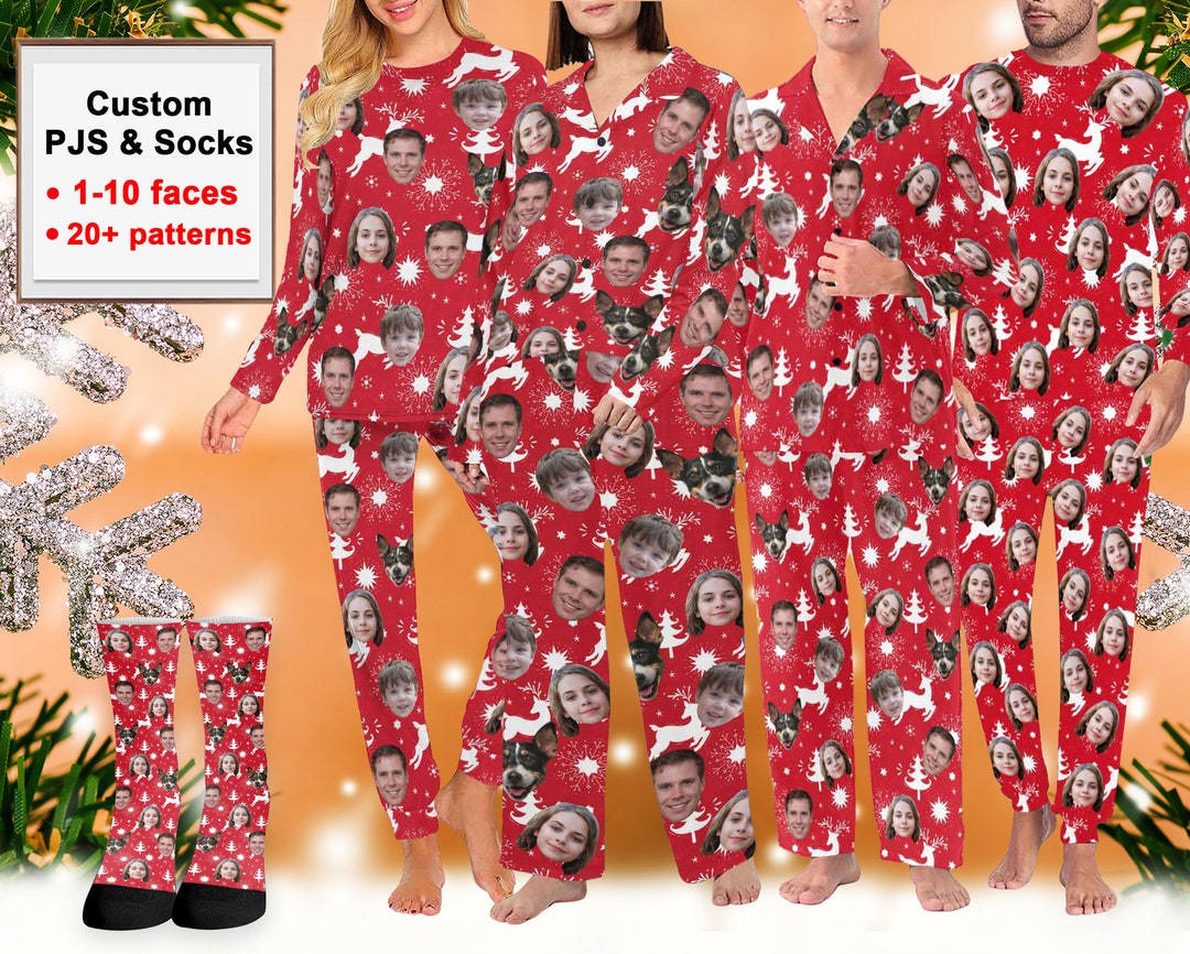 Personalized Christmas Pajama for Women, Custom Face Women Long Sleeve ...