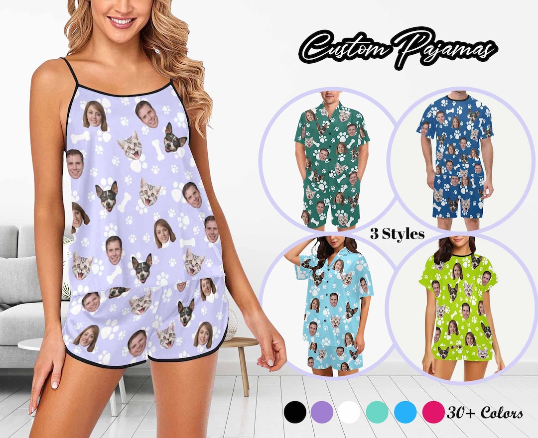Personalized Summer Pajamas Sets With Photo, Custom Couple Short Sleeve ...